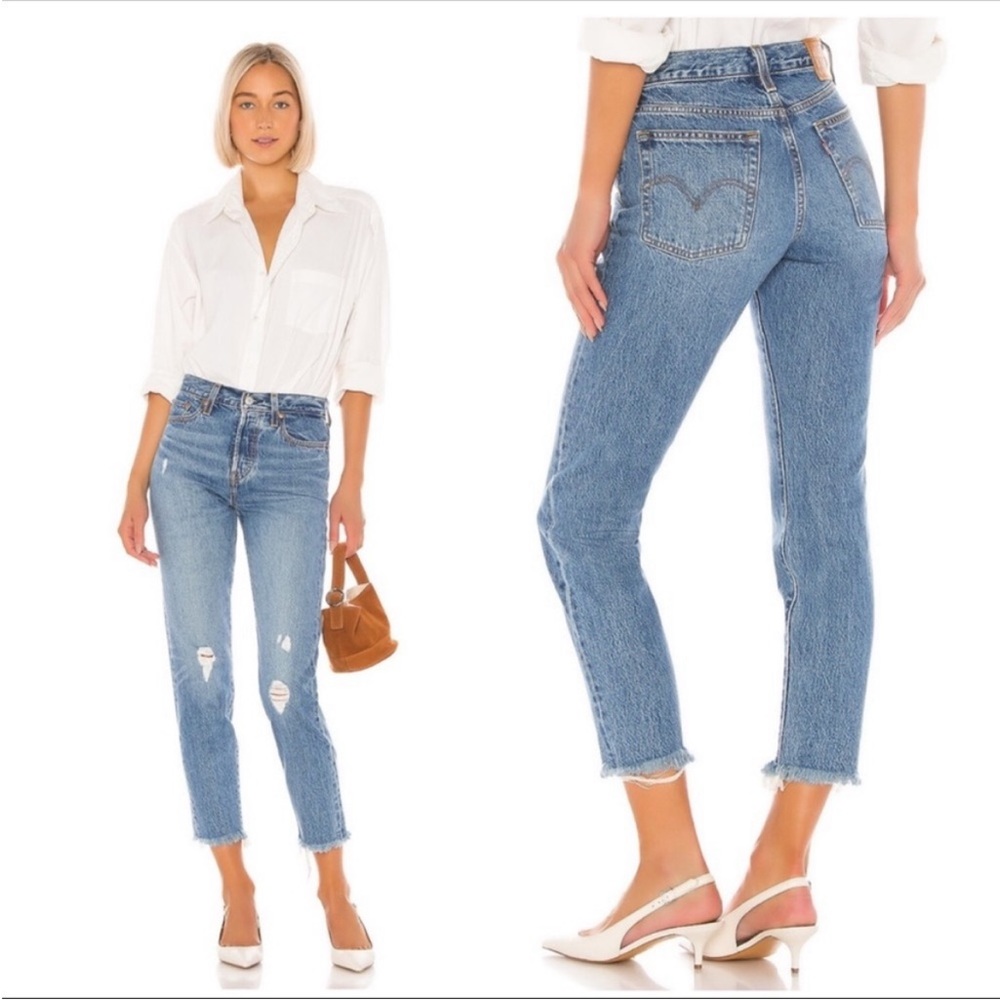 Levi’s Premium Wedgie Icon Distressed Frayed Hem Stra… - Gem